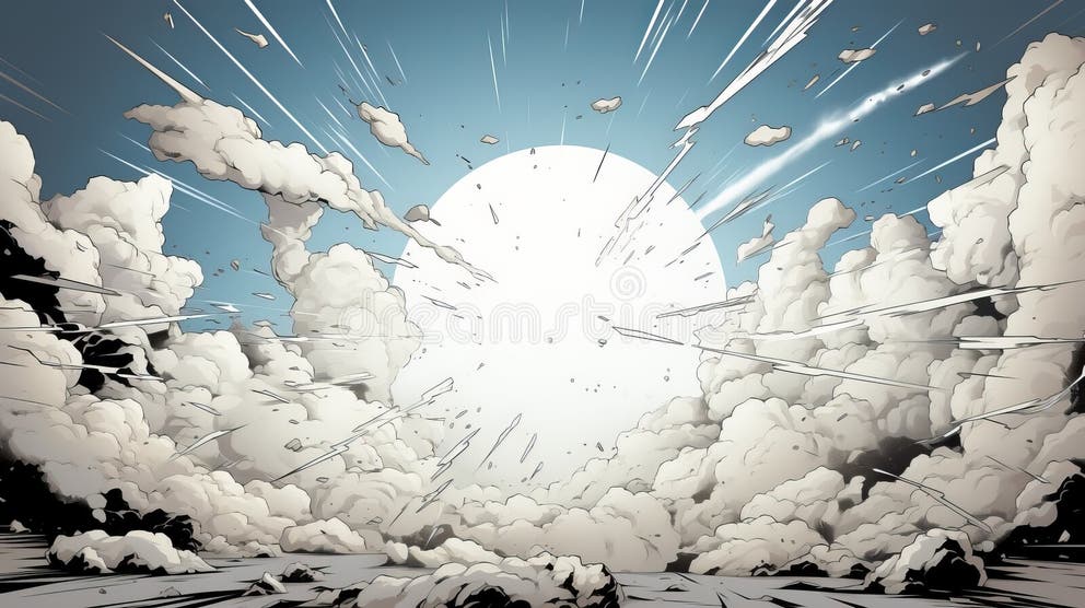 Explosion Scene in Comics Drawing with Monochromatic Depth Stock ...