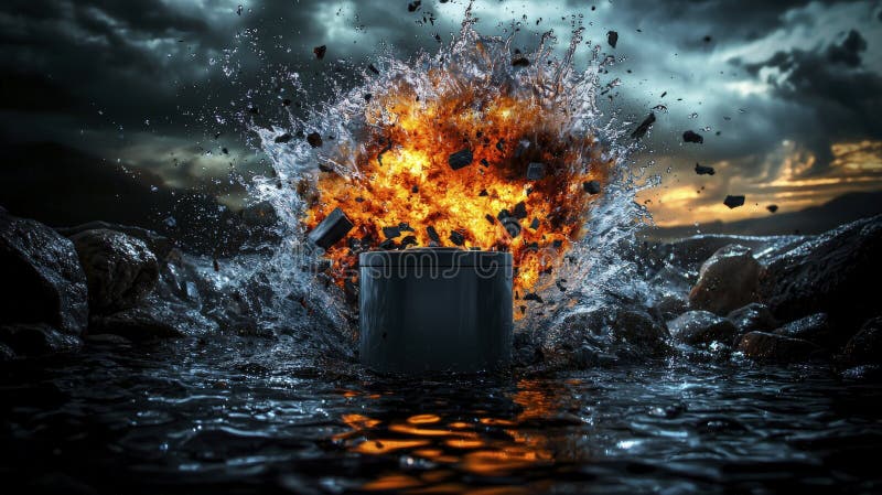 Explosion at Sea Dramatic Water Blast from a Barrel Coastal Landscape ...