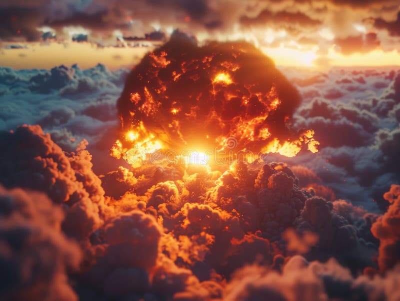 Explosion in the Sky with Clouds, Dramatic Scene of Destruction and ...