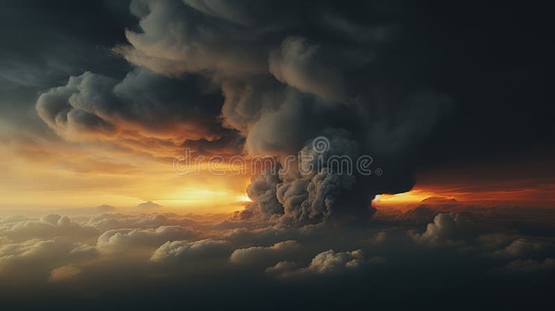 Explosion in the Sky at Sunset with Clouds Stock Illustration ...