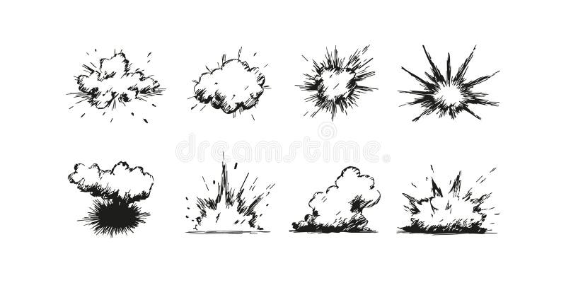 Explosion and Smoke Effect Illustrations Set. Dynamic Energy and Impact ...