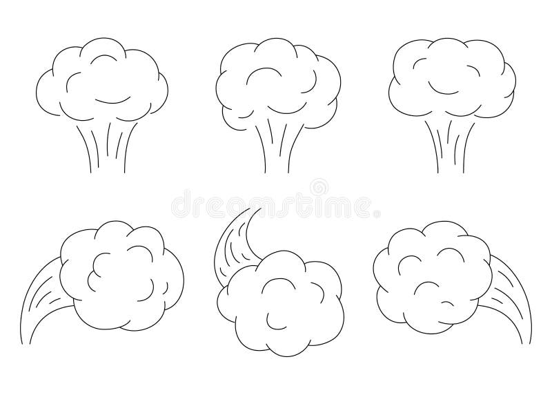Explosion with Smoke, Steam, Exhaust, Doodle Line Set. Hand Drawn ...