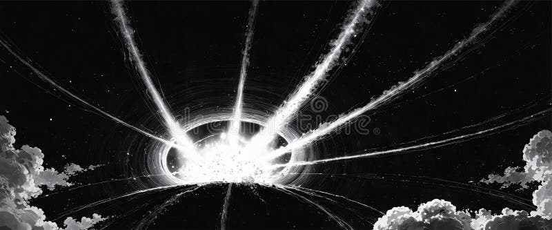 Explosion in Space with Bright Beams of Light Radiating Outward from a ...