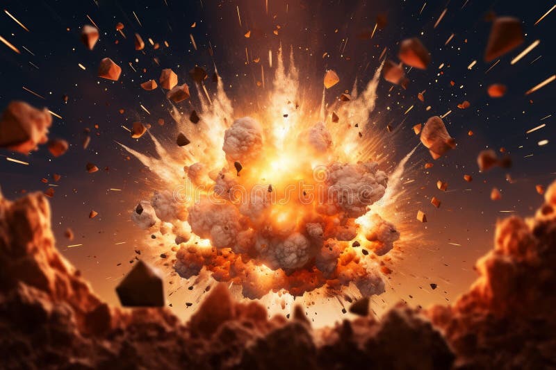A Explosion in Space with Rocks and Clouds Stock Illustration ...