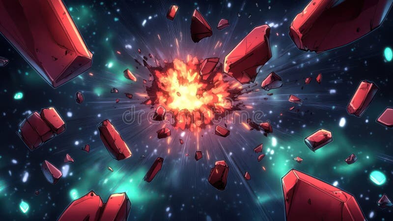An Explosion in Space with Red Rocks and Vibrant Cosmic Colors Stock ...