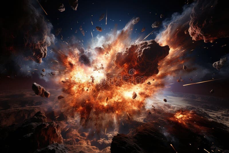 A Explosion in Space with Rocks and Clouds Stock Illustration ...