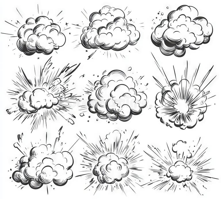 Explosion Speech Bubble with Splash Smoke, Hand-drawn Comic Doodle ...