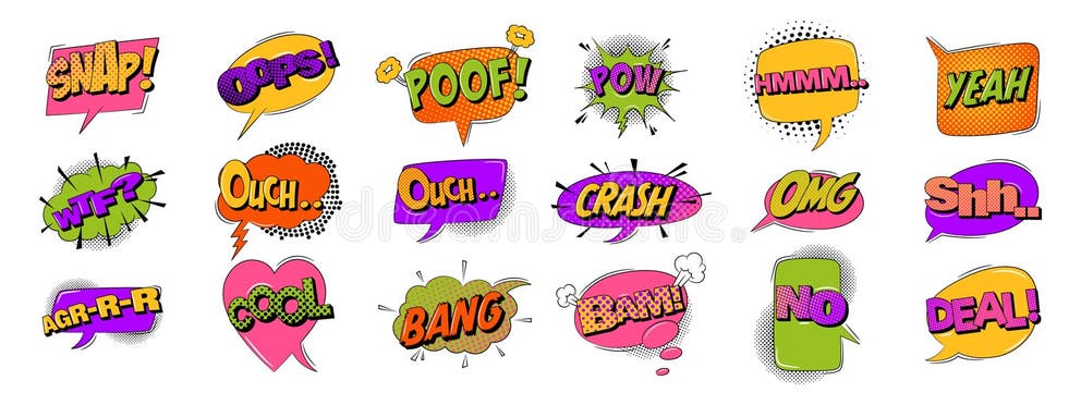 Explosion Speech Bubbles with Text in Trendy Retro Style. Comic Sound ...
