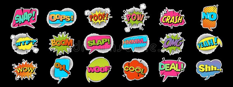 Explosion Speech Bubbles with Text in Trendy Retro Style. Comic Sound ...