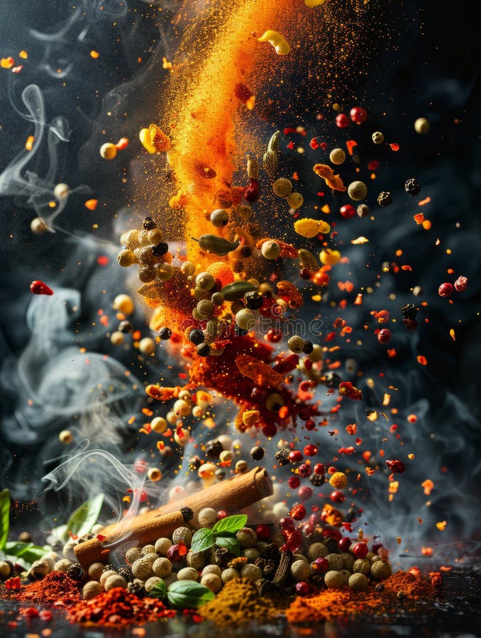 Explosion of Spices in Mid-air, Vibrant and Aromatic. Stock Photo ...