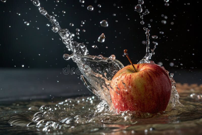 Explosion, Splash, Apple is Falling into the Water, Close Up, Water is ...