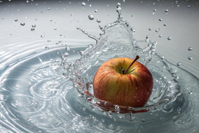 Explosion, Splash, Apple is Falling into the Water, Close Up, Water is ...