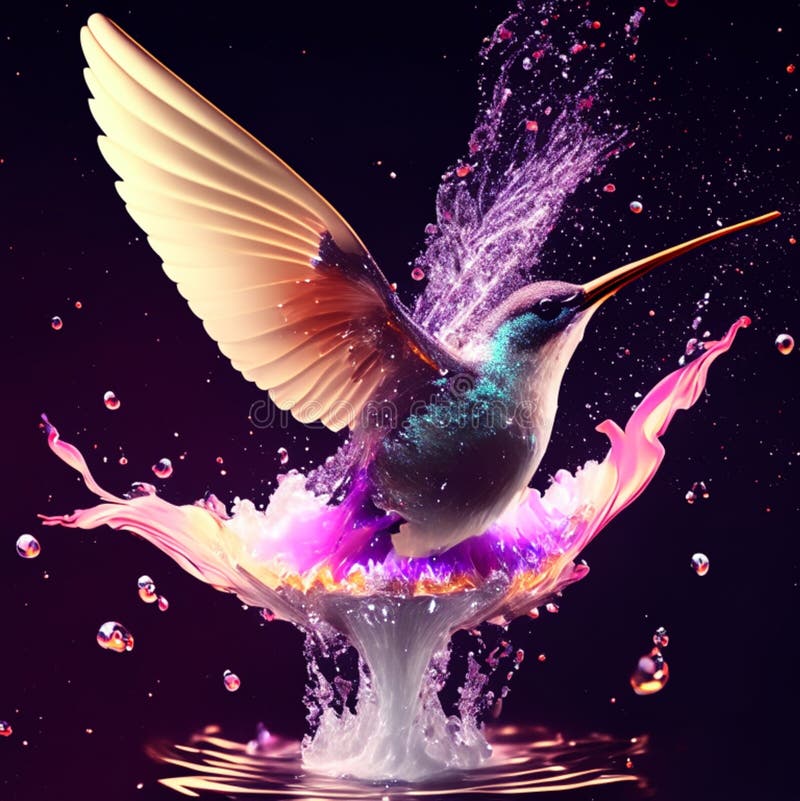Explosion, Splash, Hummingbird Flying., Falling into the Water, Close ...