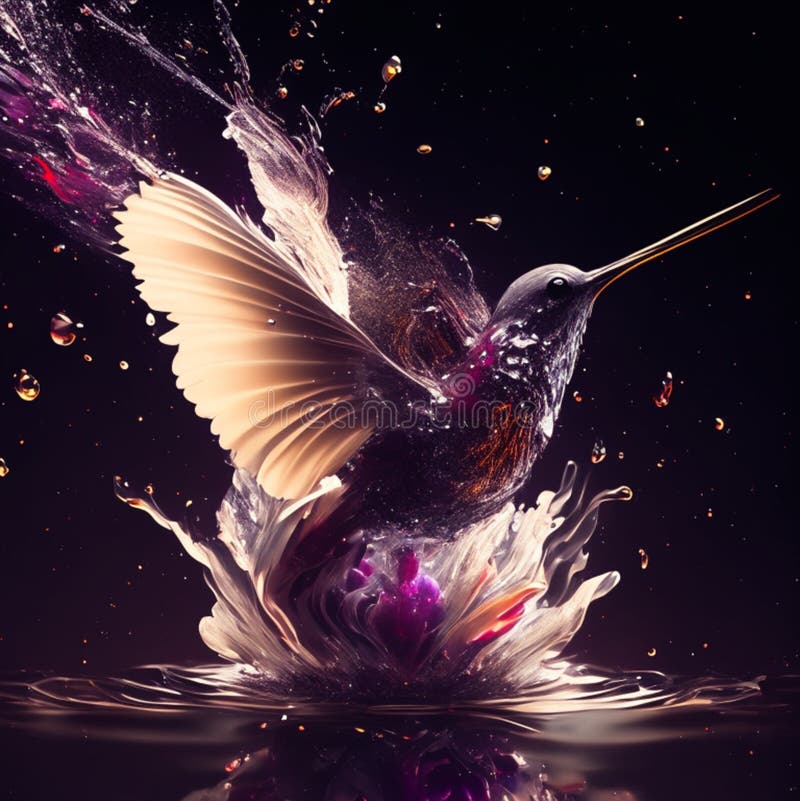 Explosion, Splash, Hummingbird Flying., Falling into the Water, Close ...