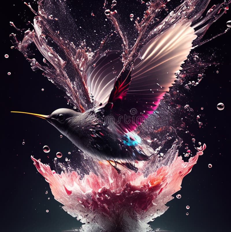 Explosion, Splash, Hummingbird Flying., Falling into the Water, Close ...