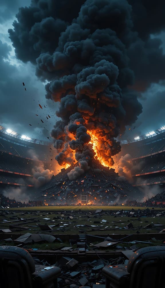 Explosion at Stadium with Fire and Smoke Creating a Disaster Scene ...