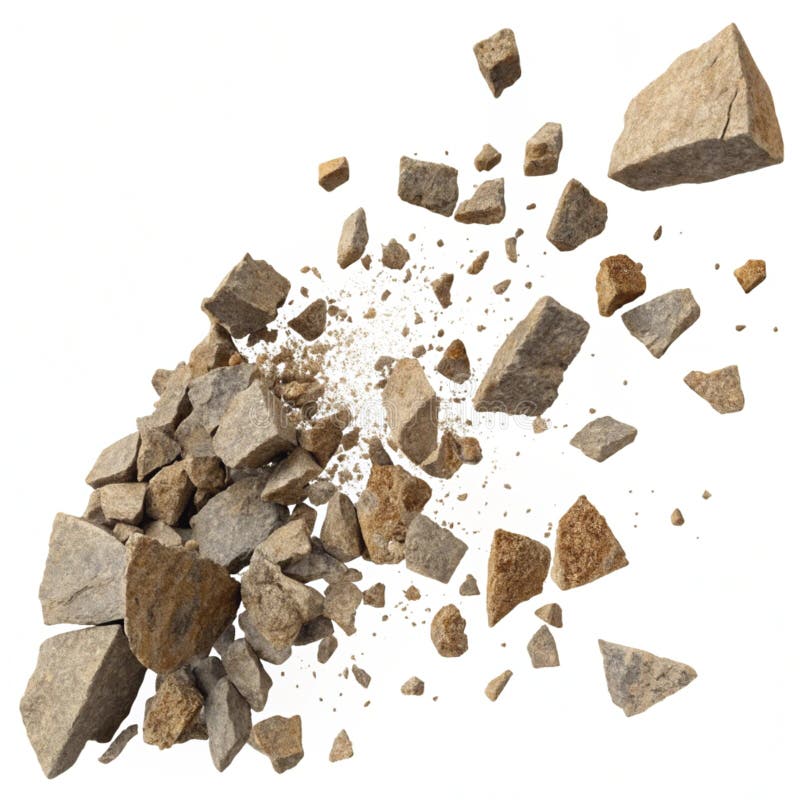 Explosion of Stone Wall Fragments Isolated on White Background Stock ...