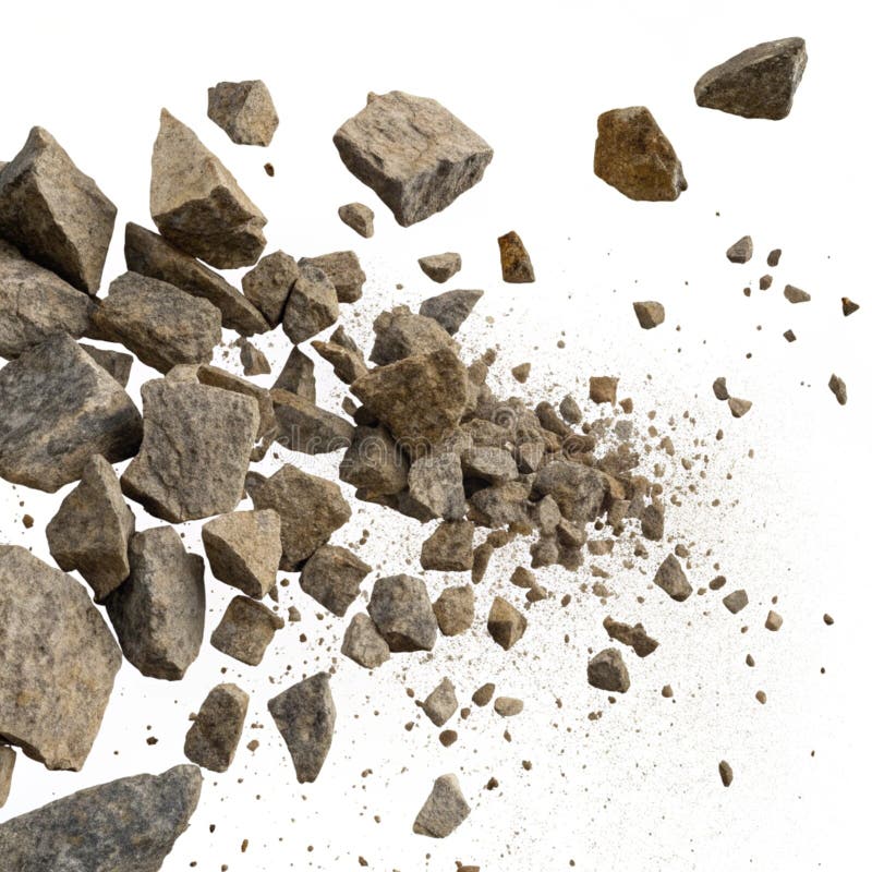Explosion of Stone Wall Fragments Isolated on White Background Stock ...