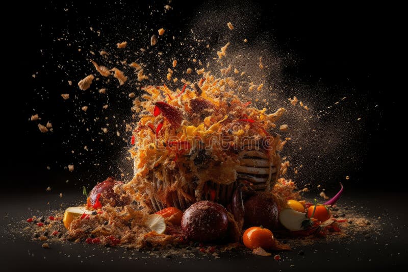 Explosion of Taste, Food Explodes and Scatters, Cooking Concept, AI ...