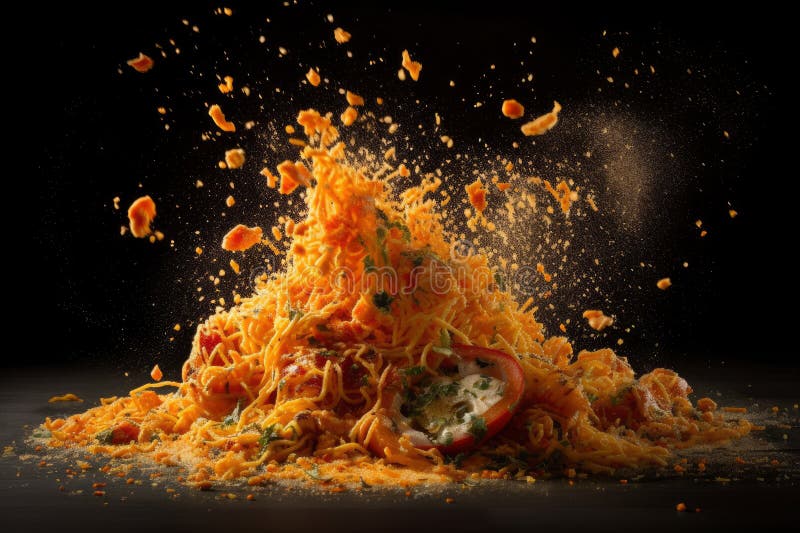 Explosion of Taste, Food Explodes and Scatters, Cooking Concept, AI ...