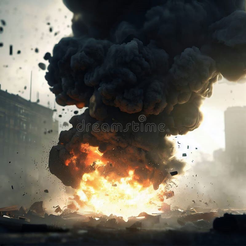 Explosion, Thick Smoke, Debris, Fire Stock Illustration - Illustration ...