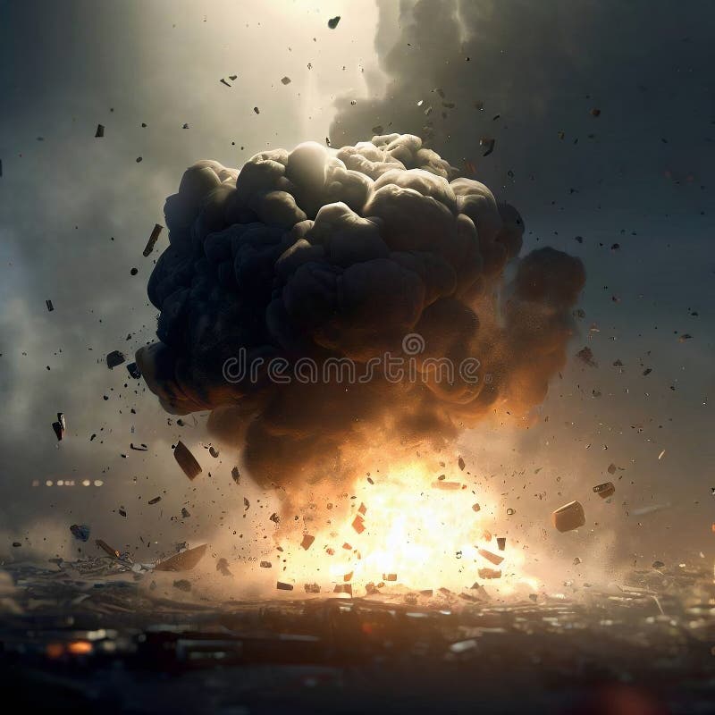 Explosion, Thick Smoke, Debris, Fire Stock Illustration - Illustration ...