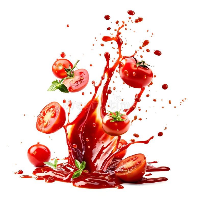 Explosion of Tomato Ketchup Splashes with Tomato Pieces Stock Photo ...