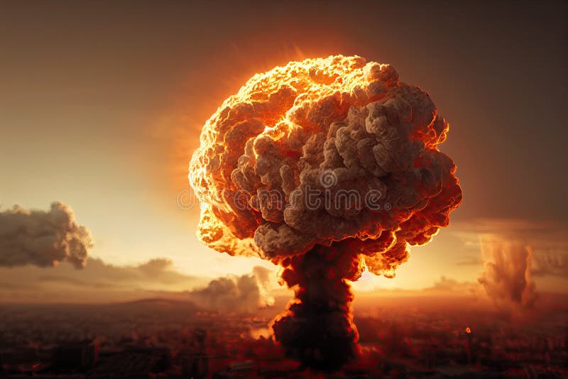 Nuclear explosion skyline stock illustration. Illustration of satellite ...