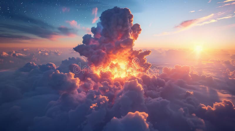 An Explosion in a Town S Skyline Making a Nuclear Fire Mushroom Cloud ...