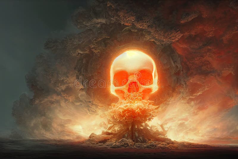 Skull in Nuclear Explosion Skyline Stock Illustration - Illustration of ...