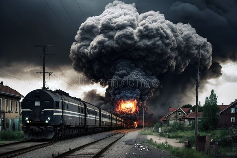 Explosion of a Train in the Middle of Small Town Stock Illustration ...