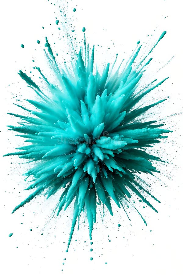 Explosion of Turquoise Powder Forming a Radial Pattern on a White ...