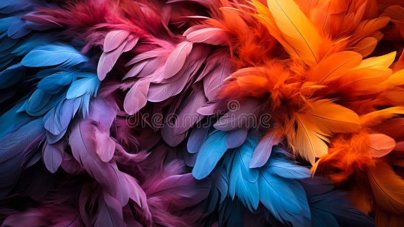 Explosion of Vibrant Multi-colored Feathers Creating a Textured ...