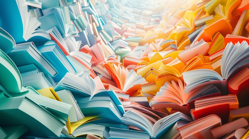 An Explosion of Vibrant, Multicolored Books Fills the Frame, Creating a ...