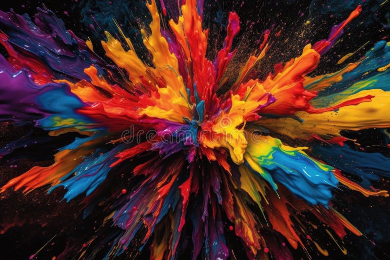 Explosion of Vibrant Paint on Black Background Stock Image - Image of ...