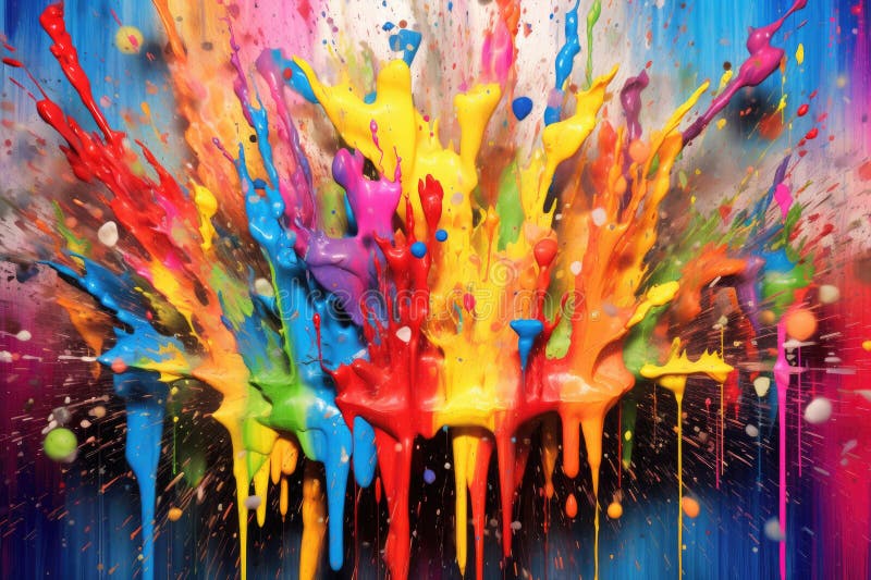 Explosion of Vibrant Splashes and Drips in a Rainbow of Colors ...