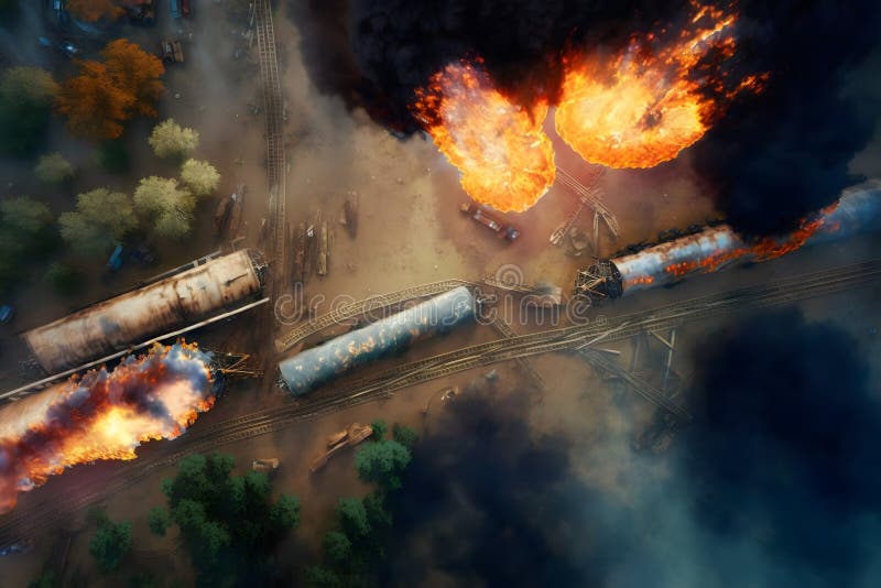 Explosion of Wagons at the Railway Station. Neural Network AI Generated Stock Illustration ...