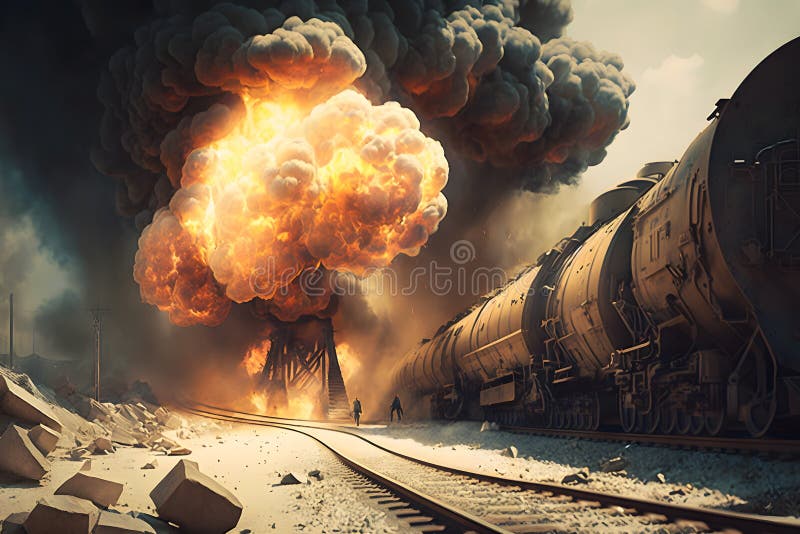 Explosion of Wagons at the Railway Station. Neural Network AI Generated ...