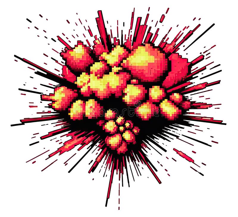 An Explosion on a White Background, in the Style of Pixel Art Stock ...