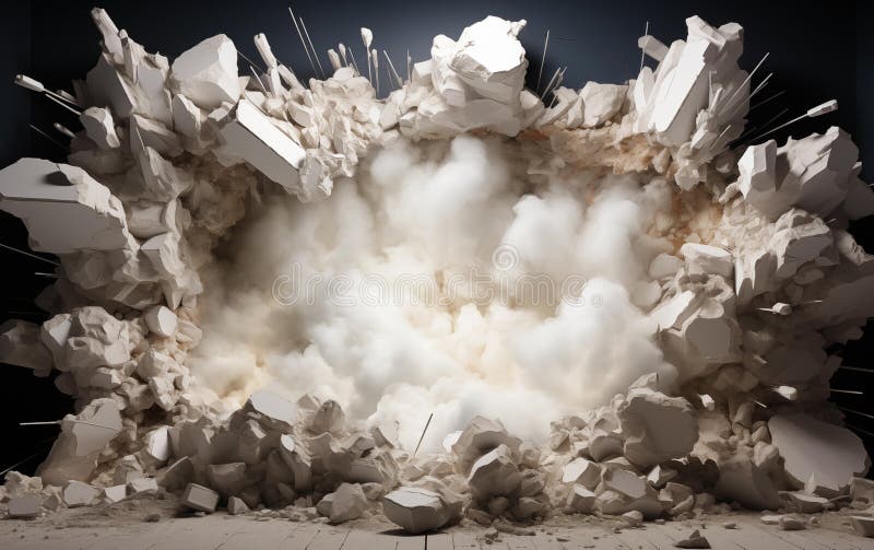 Explosion of a White Brick Wall with Smoke Stock Illustration ...