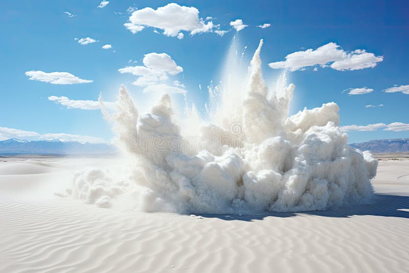 Explosion of White Sand on Beach and Blue Sky Background. Stock ...