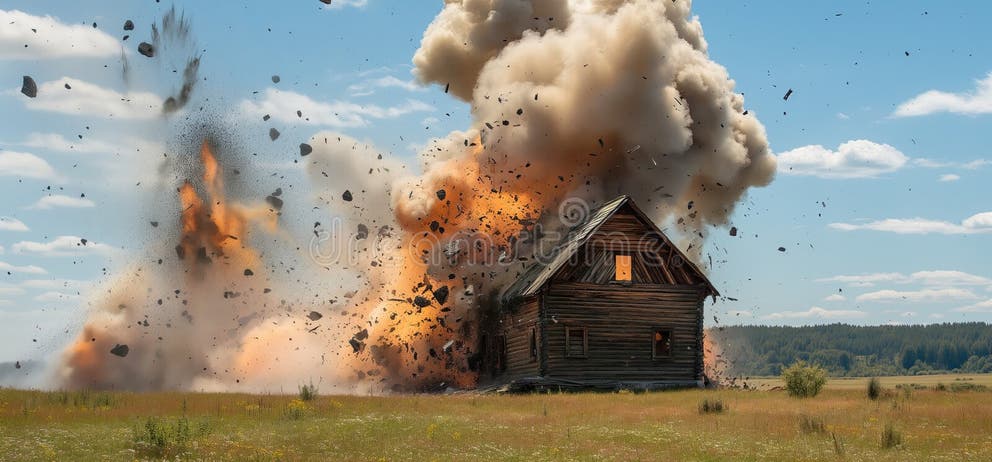Explosion of a Wooden Building Stock Image - Image of apartment, rescue ...