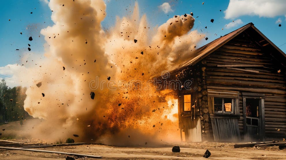 Explosion of a Wooden Building Stock Image - Image of loss, rescue ...