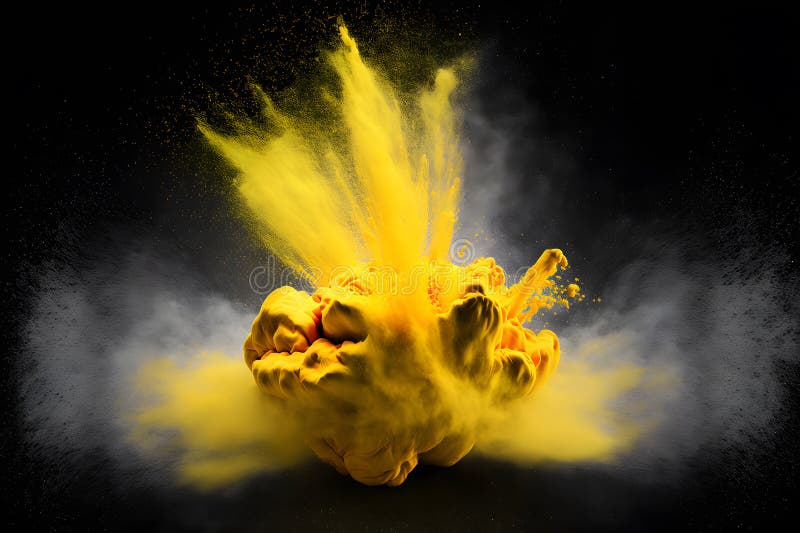 Explosion of Yellow Color Paint Powder on Black Background. Neural ...