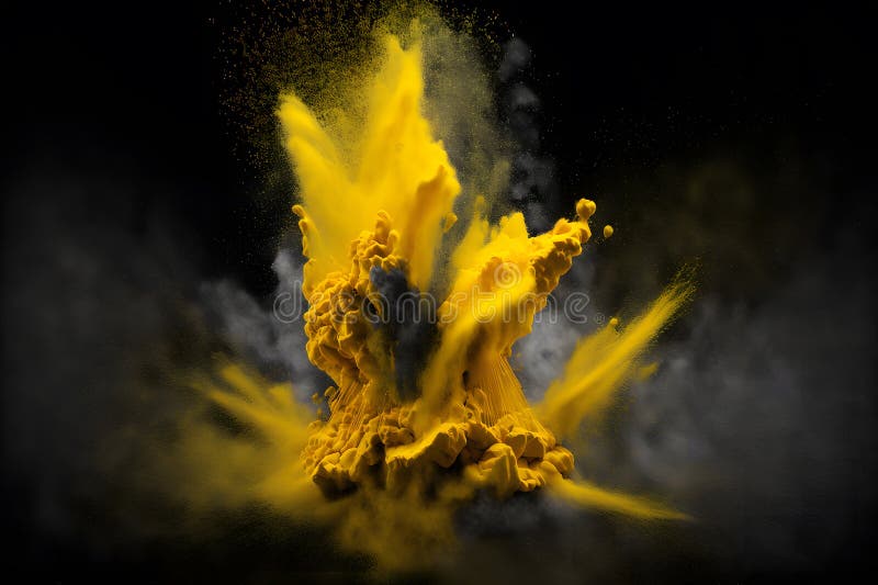 Explosion of Yellow and Blue Color Paint Powder on Black Background ...