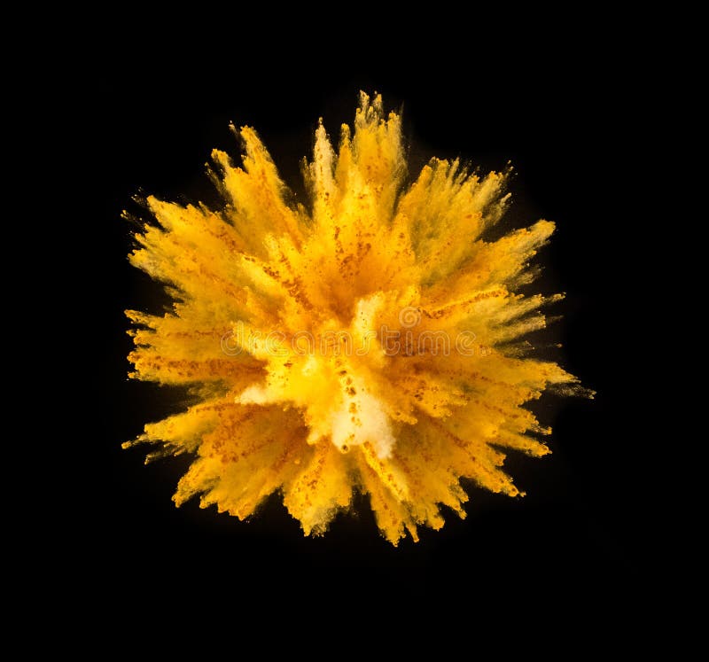 Yellow Red Powder Explosion Cloud on Black Background. Freeze Motion of ...
