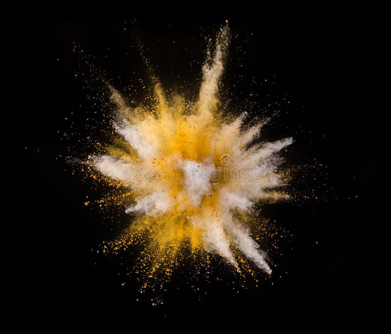 Yellow Powder Explosion On Red Background. Stock Photo - Image of holi ...