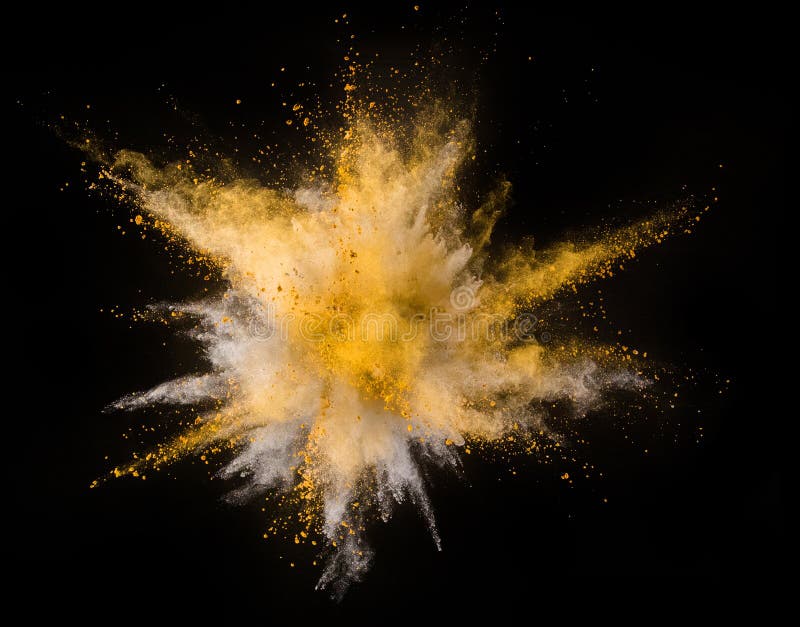 Yellow Powder Explosion On Red Background. Stock Photo - Image of holi ...