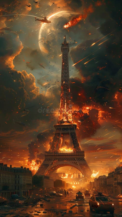The Eiffel Tower is Engulfed in Flames during a Catastrophic Air Attack ...