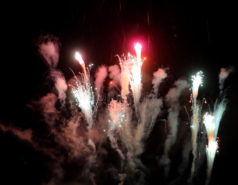 Explosions of Huge Fireworks during the Festivities at Night Stock ...